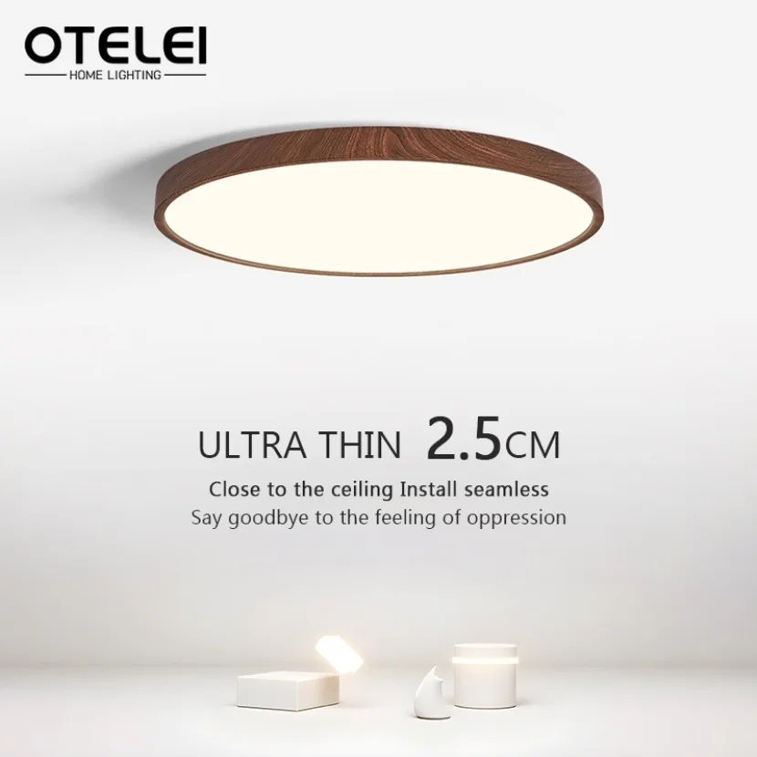 Modern LED Ceiling Light Circular Ultrathin Wood Grain Walnut ...